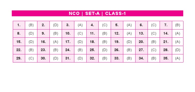 NCO SET-A Class 1 Answer Key | PDF