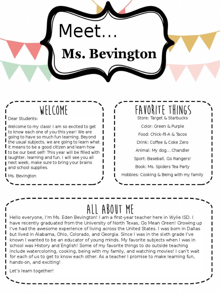 Meet Ms. Bevington: Your New Teacher | PDF