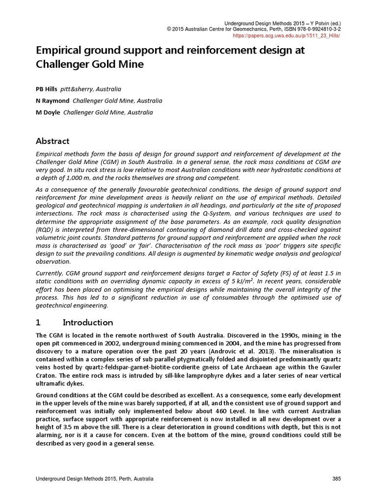 Empirical Ground Support and Reinforcement Design at Challenger Gold ...