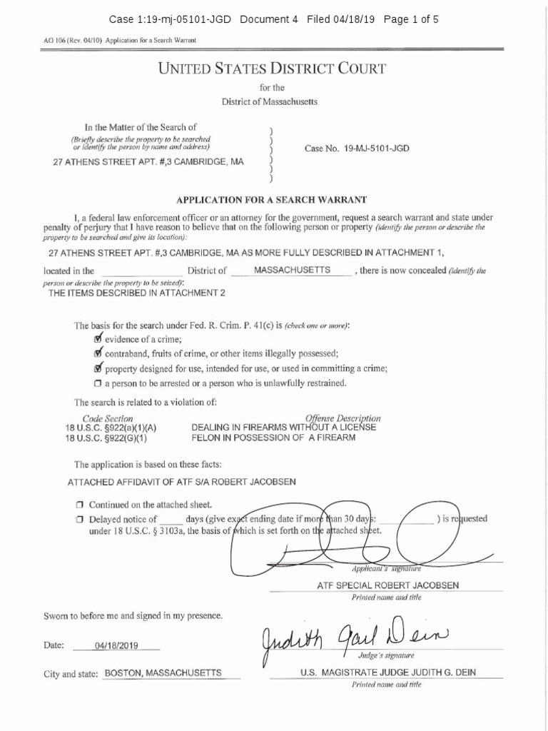 Search Warrant 1 19 Mj 05101 JGD | Computing And Information Technology