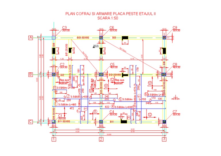 Plan Cofraj Si Armare Placa Peste Etajul Ii SCARA 1:50: HP 10cm | PDF ...