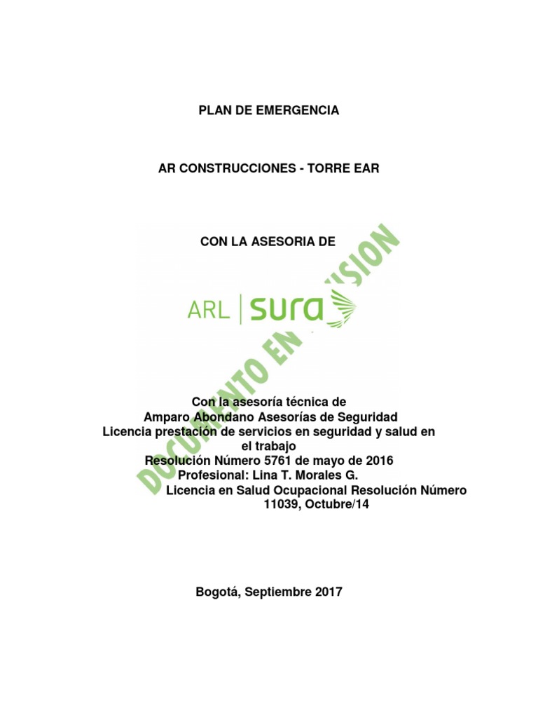 PLAN DE EMERGENCIA - Torre EAR PDF | PDF | Seguridad | Auditoría