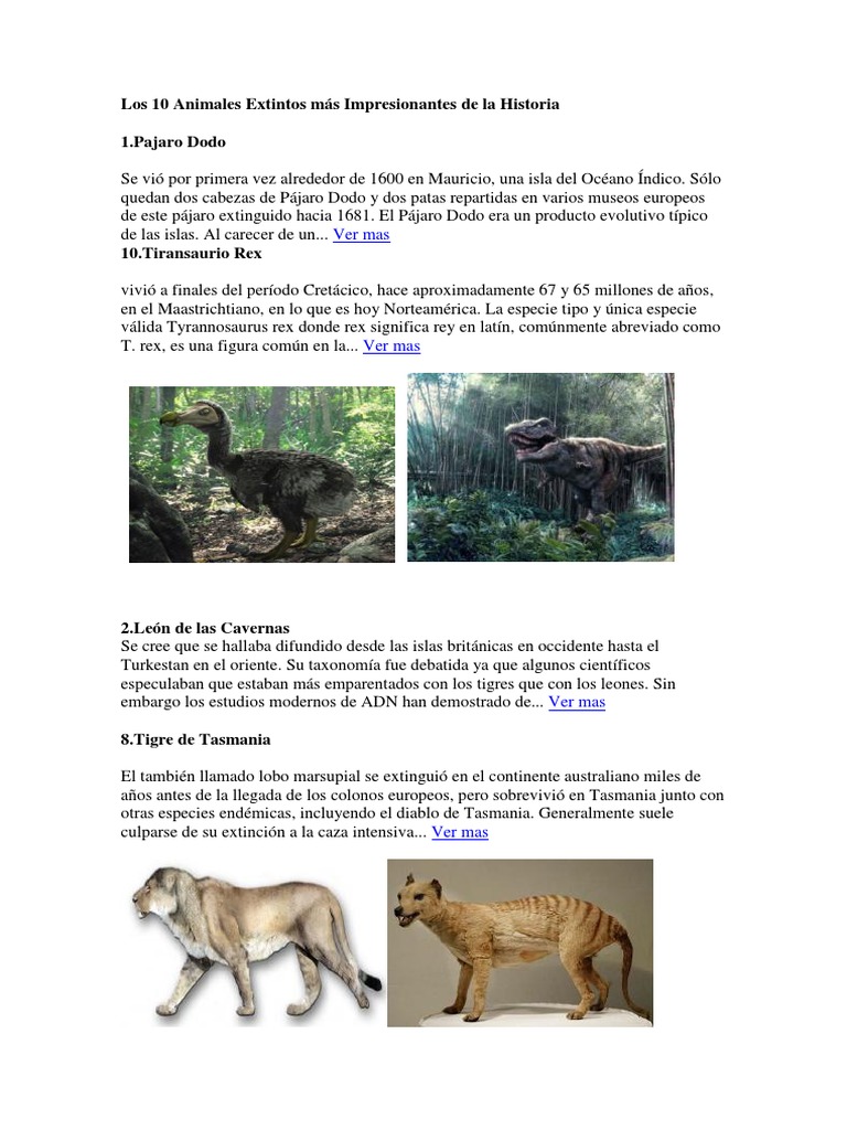 Los 10 Animales Extintos Más Impresionantes de La Historia | PDF ...