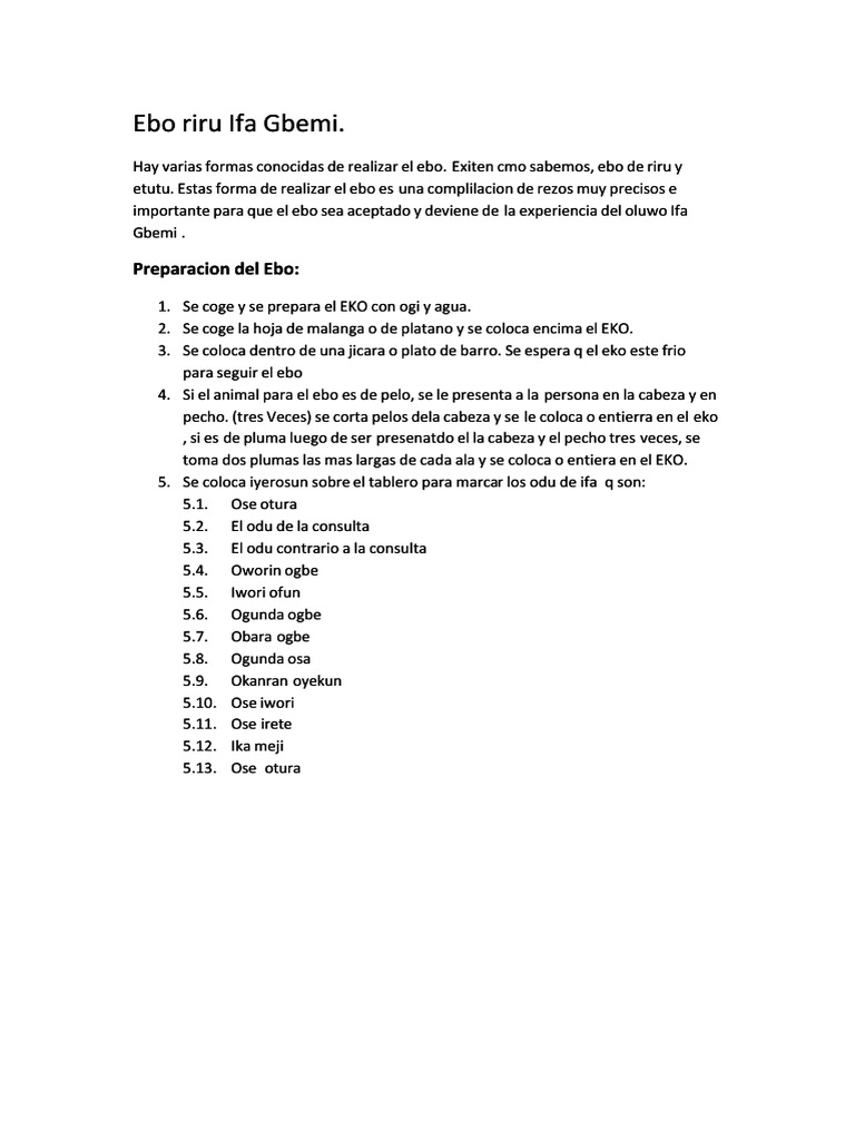 Ebo Riru Ifa Gbemi PDF | PDF | Adivinación | Religiones religiosas