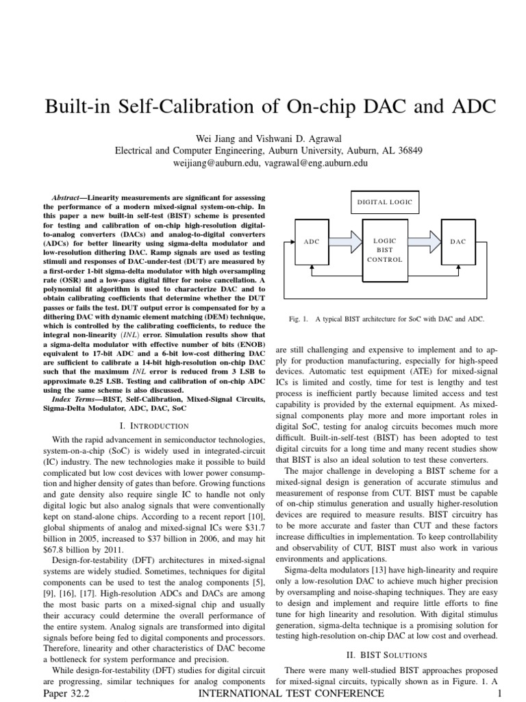 Built In Self Calibration Of On Chip Dac And Adc Pdf Analog To