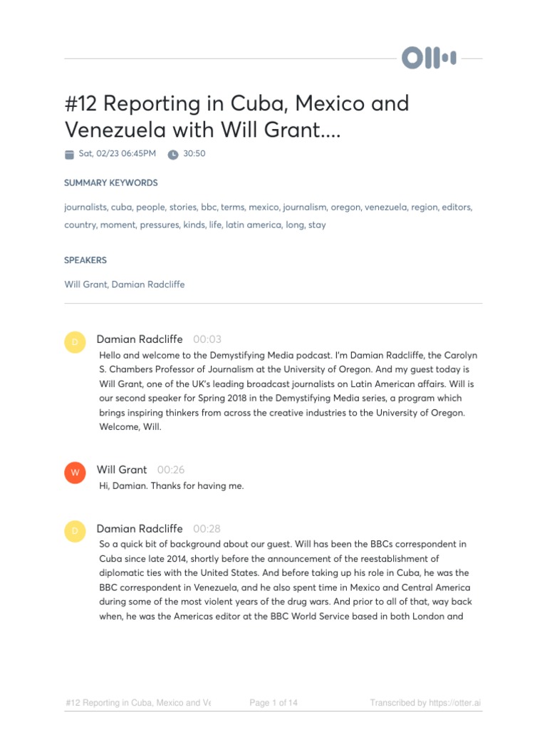 (Transcript) Demystifying: Reporting in Cuba, Mexico and Venezuela With ...