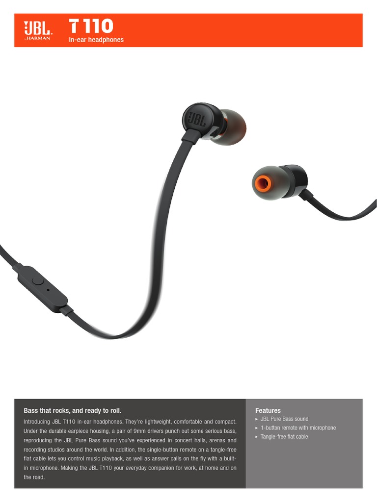 JBL - T110 - Spec - Sheet - English PDF | PDF | Headphones | Sound ...