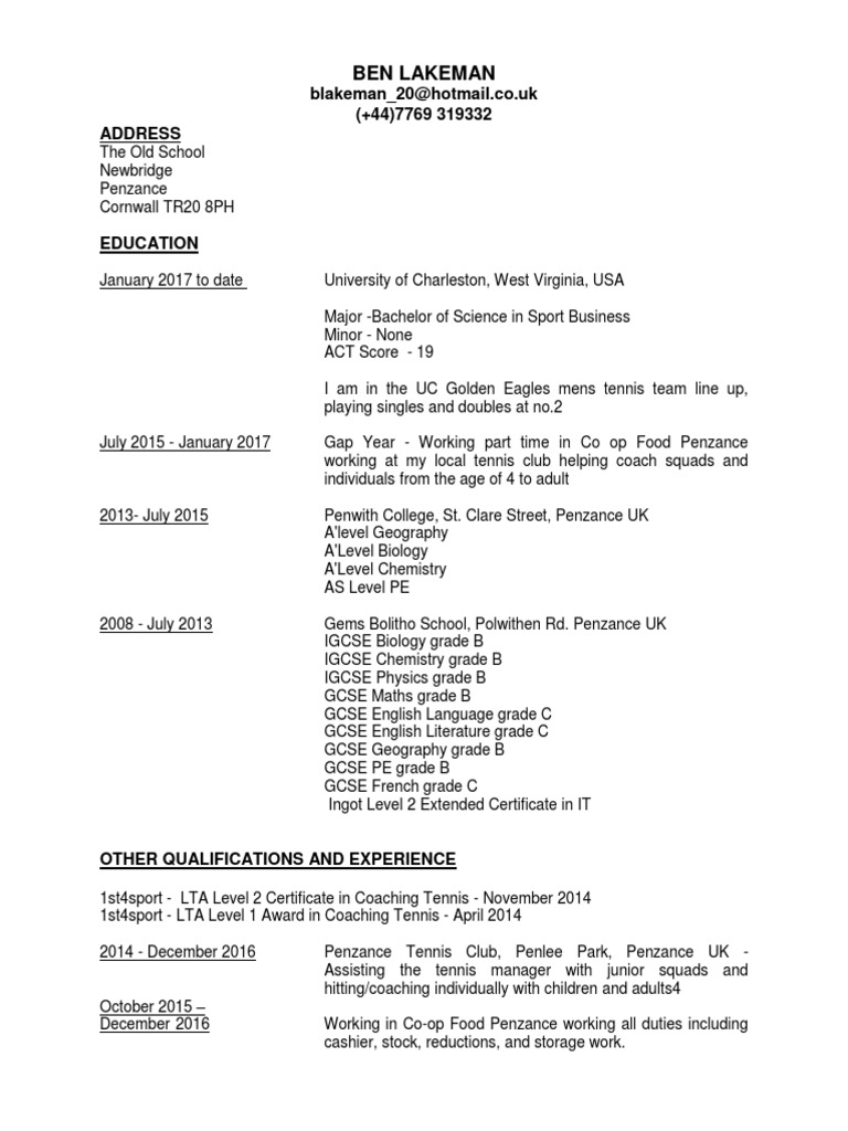Lee Lakeman's Tennis Coaching Profile | PDF