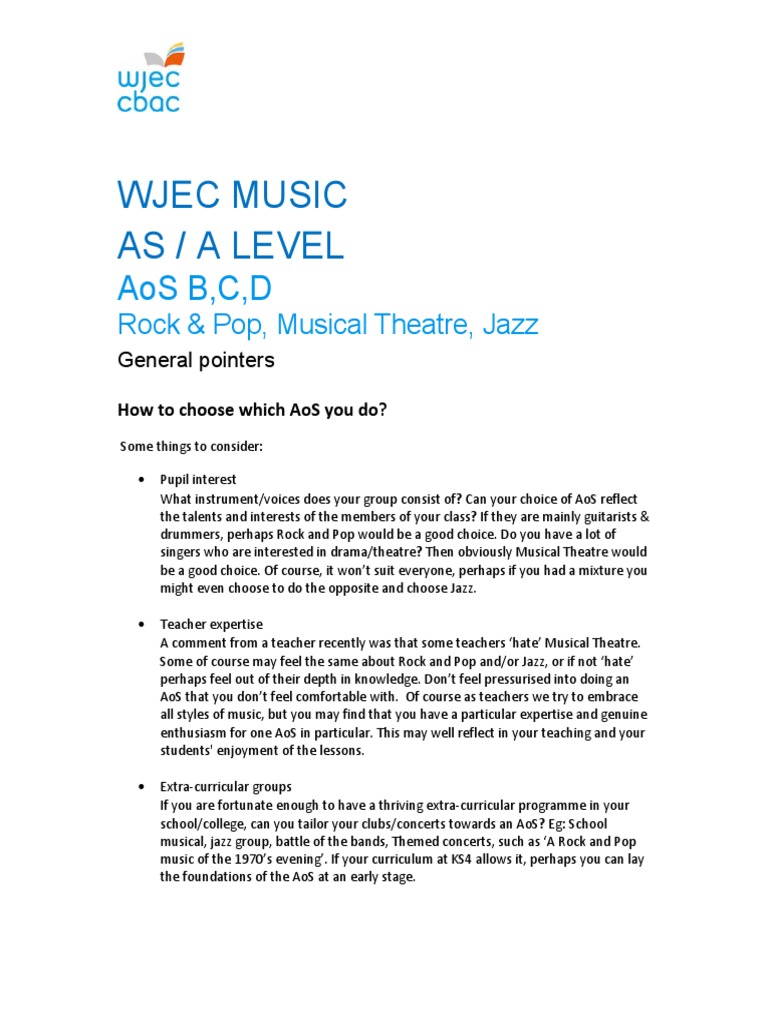 GCE Music AoS BCD Handout | PDF | Question | Teachers