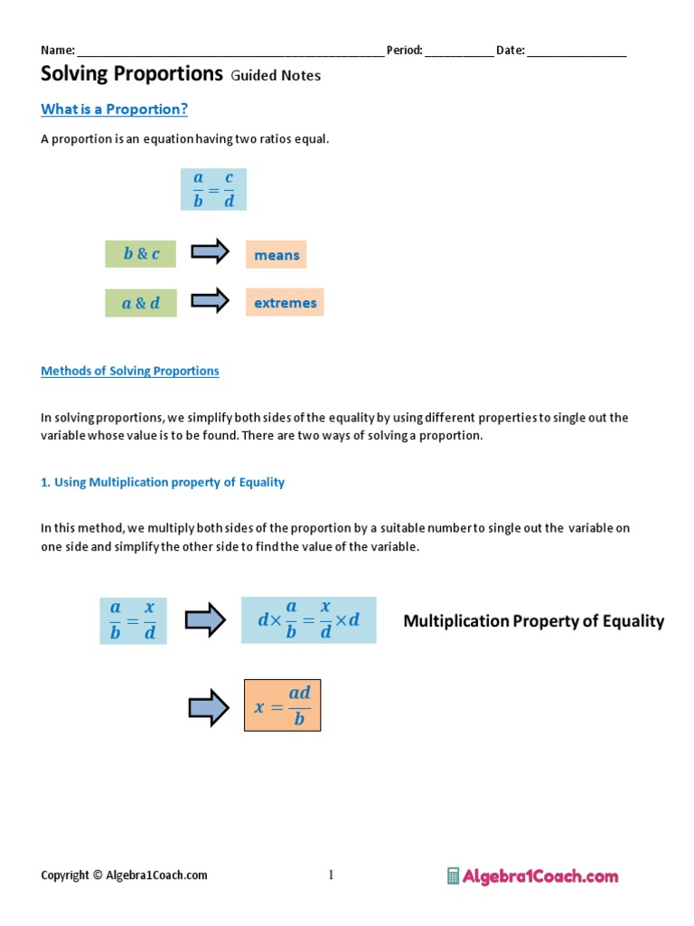 2 7 Guided Notes SE Solving Proportions PDF | PDF | Multiplication ...