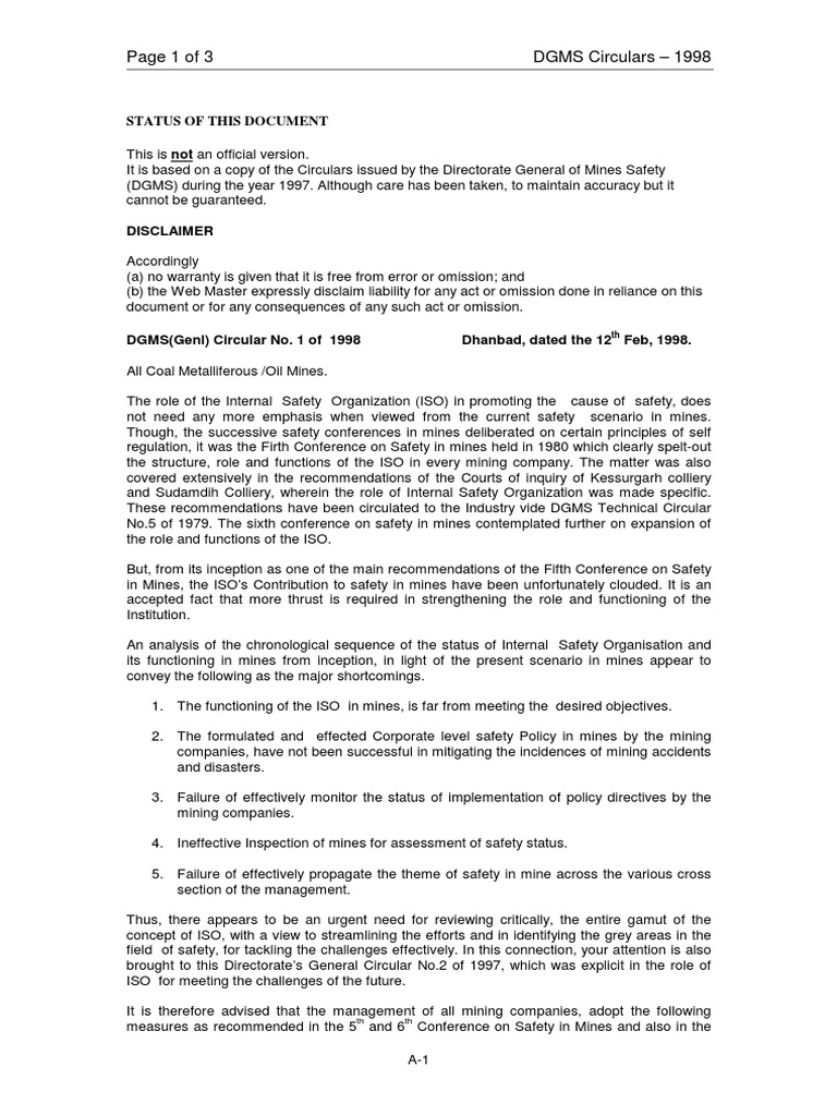 Page 1 of 3 Dgms Circulars - 1998 | PDF | Coal Mining | Mining