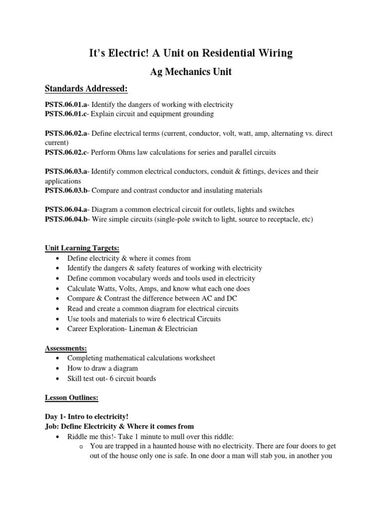 Electricity Unit Plan | PDF | Electricity | Switch