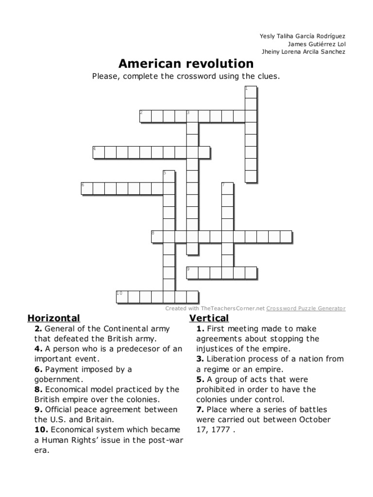 American Revolution Crossword Puzzle | PDF | Leisure | Violence