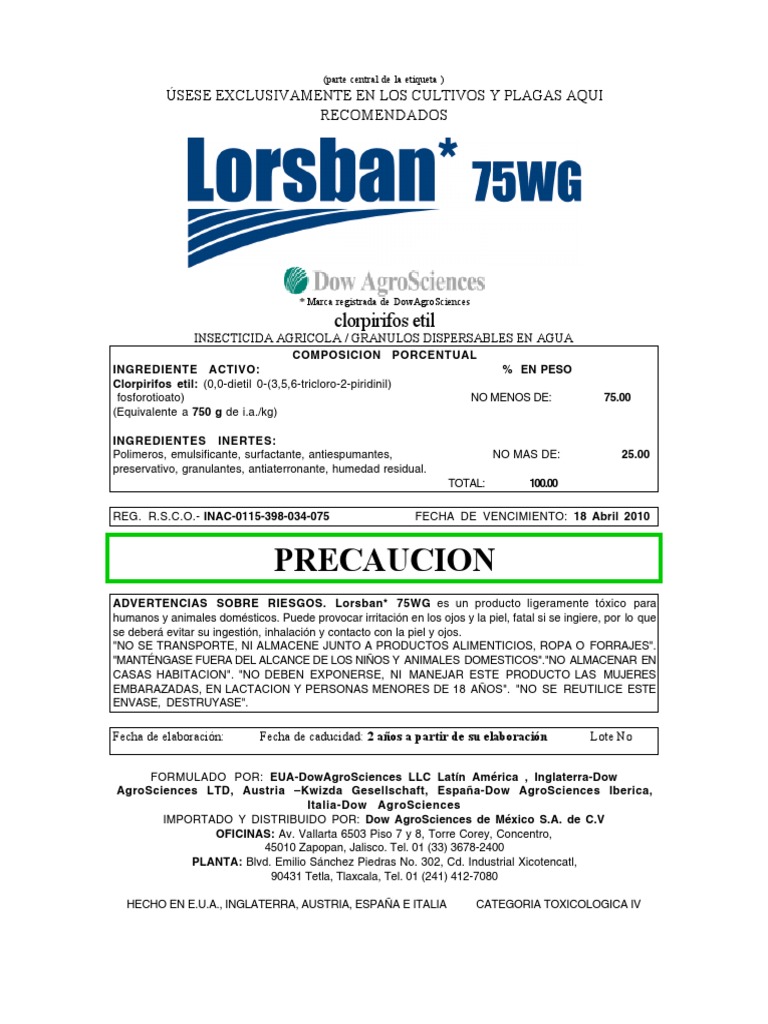 Lorsban 75 WG Ficha Tecnica | PDF | Primeros auxilios | Bienestar