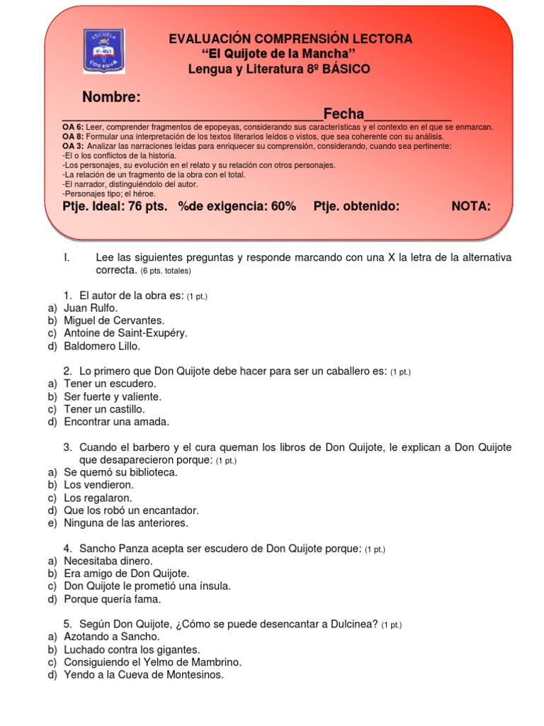 Preguntas y respuestas sobre Don Quijote | PDF | Don Quijote