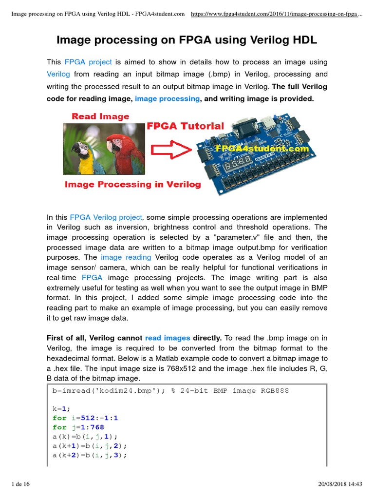 Image Processing On FPGA Using Verilog HDL - FPGA4student | PDF | Hardware Description Language ...