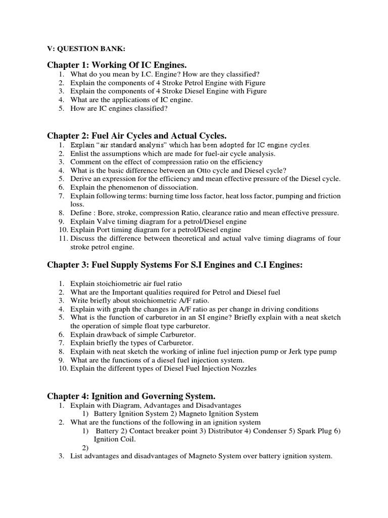 Chapter 1: Working of IC Engines.: V: Question Bank | PDF | Internal ...