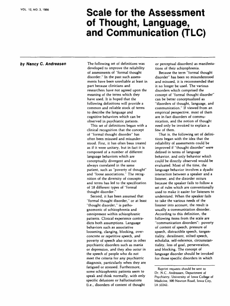 Scale For The Assessment of Thought Language and Communication | PDF ...