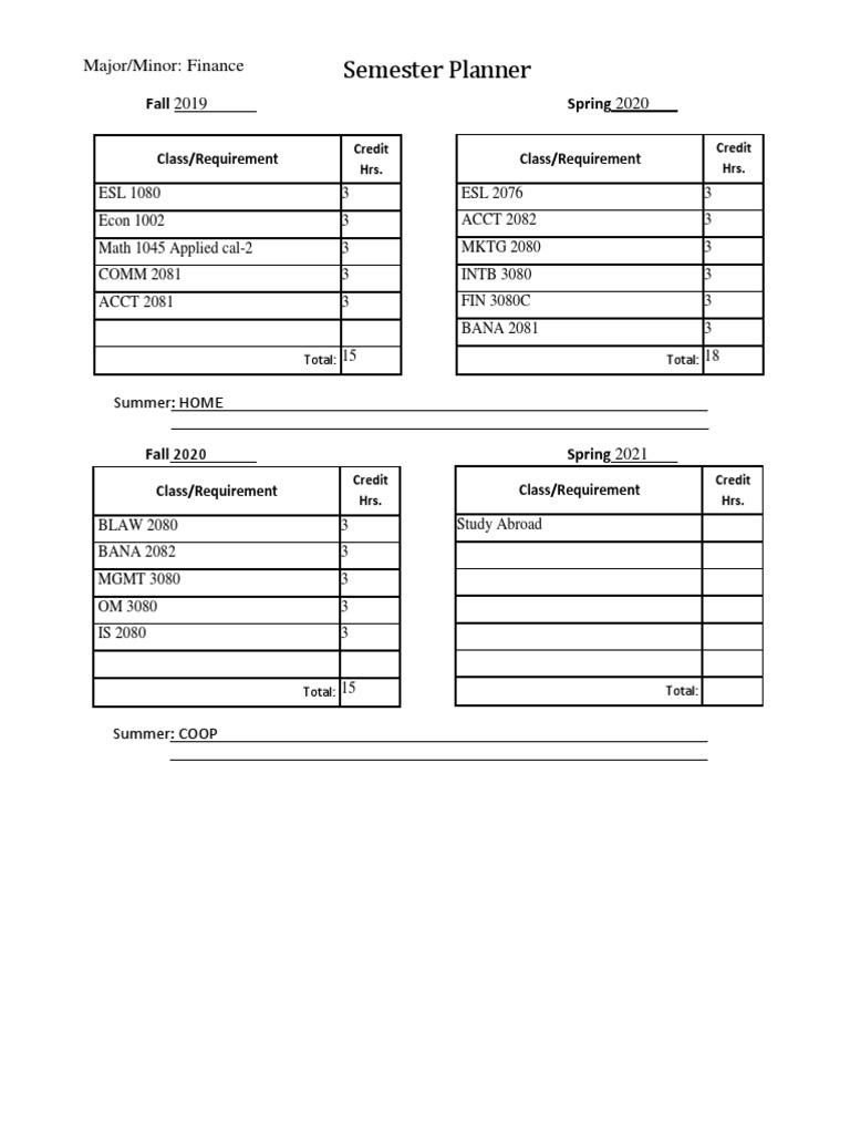 Finance Semester Planner 2019-2021 | PDF