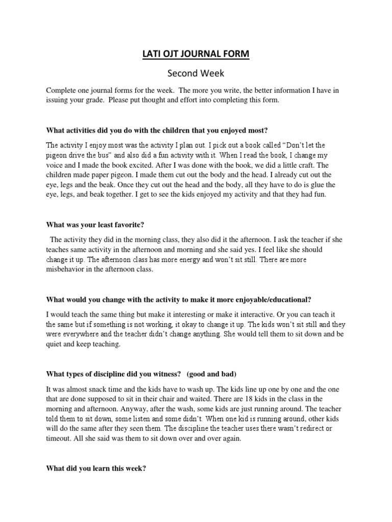 Lati Ojt Journal Form 2 | PDF | Language Arts & Discipline | Self ...
