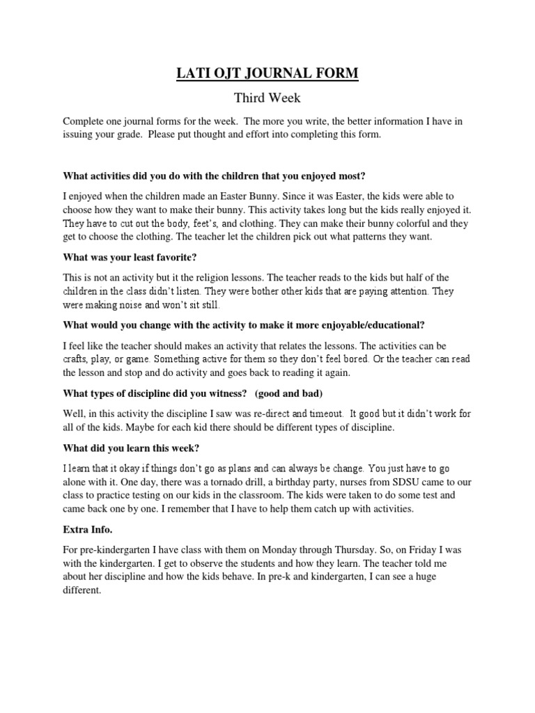 Weekly OJT Journal: Teaching Insights | PDF | Language Arts ...
