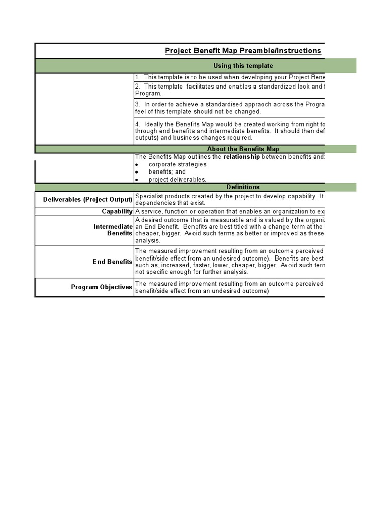 Benefits Realization Benefit Map Template | PDF | Business | Leadership