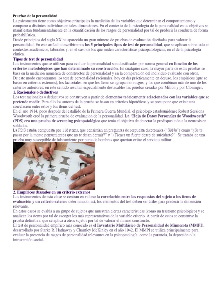 Pruebas de La Personalidad | Medición | Sicología y ciencia cognitiva