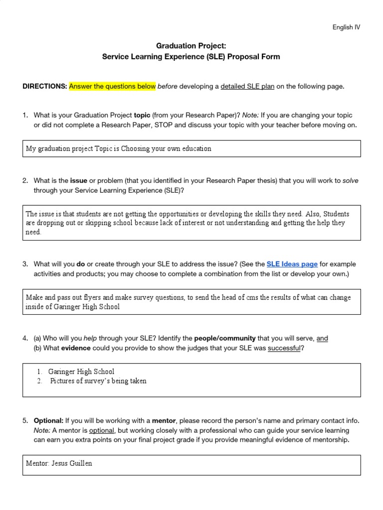 Sle Proposal Form | PDF | Service Learning | Mentorship
