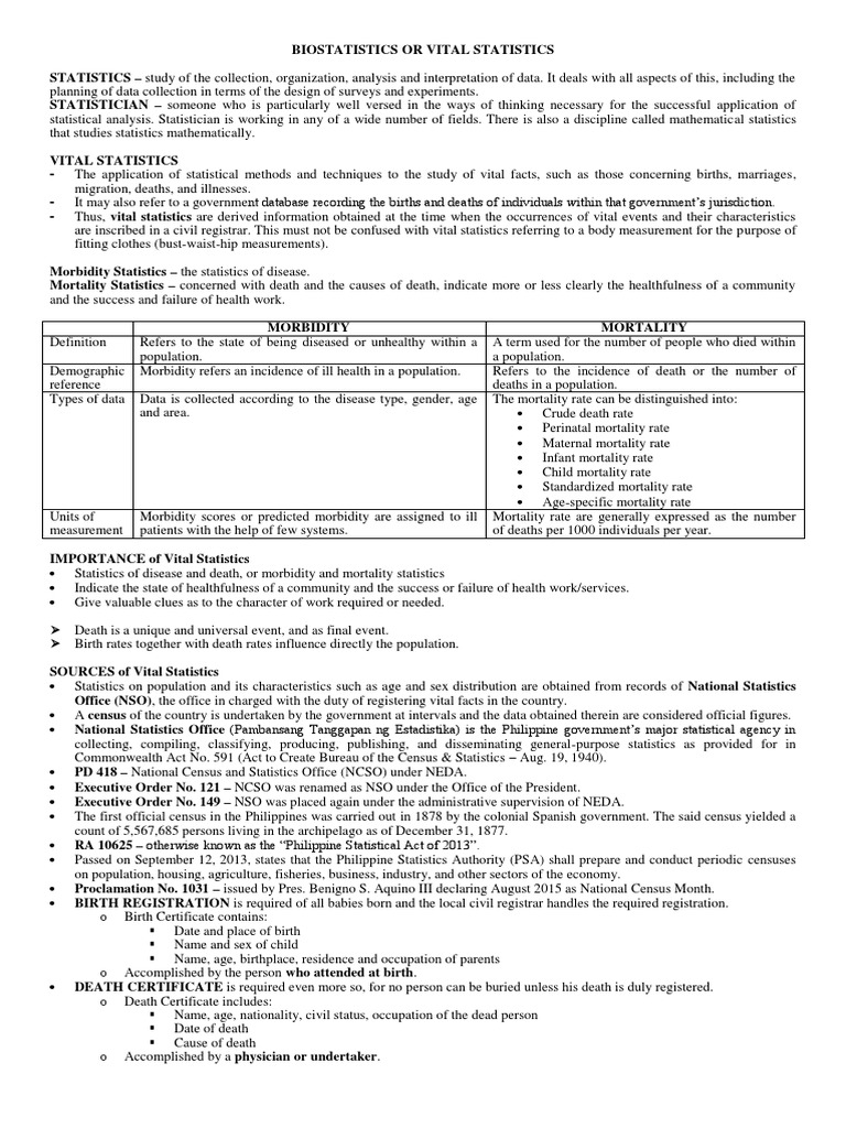 Biostatistics and Vital Statistics Handout | PDF | Mortality Rate | Statistics