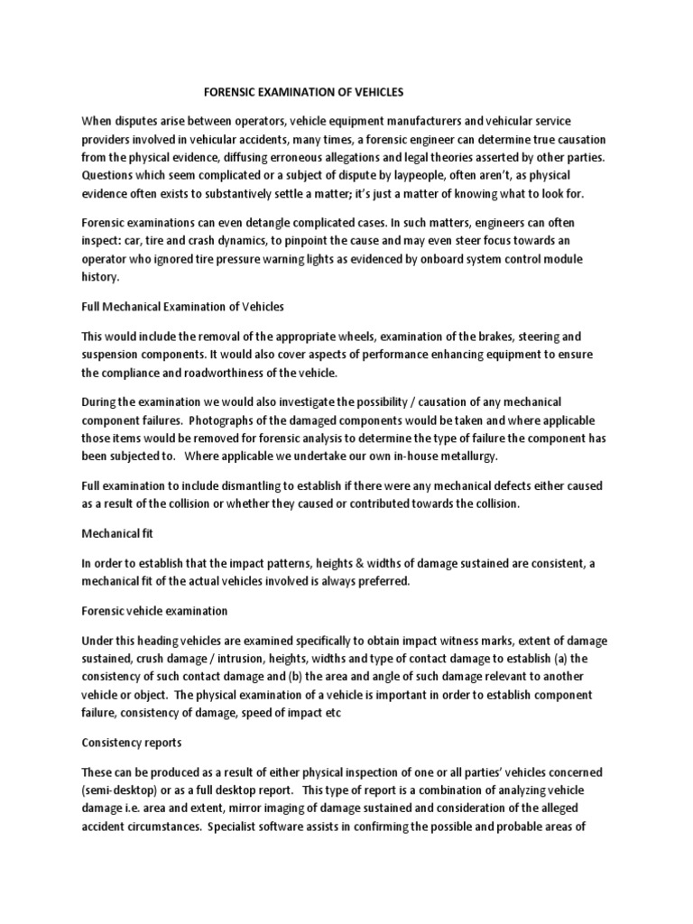 Forensic Examination of Vehicles | PDF | Tire | Traffic Collision