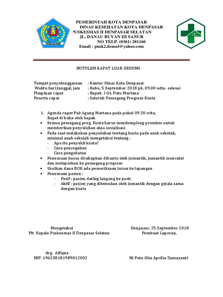 Contoh Notulen Rapat - Docx Kusta | PDF