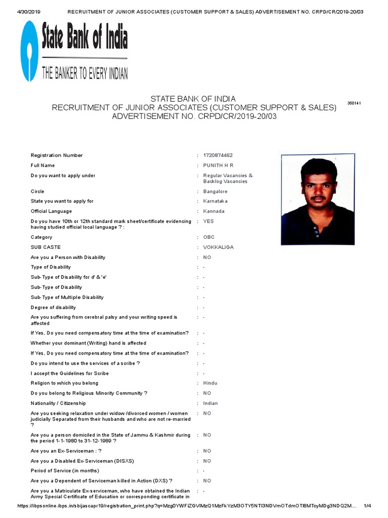 Sbi Application Punith | PDF | Government | Social Institutions