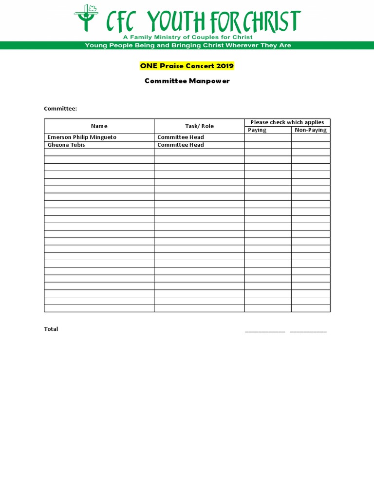 ONE Praise Concert Committee Manpower | PDF