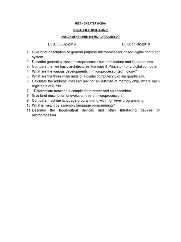 Microprocessor Assignment for 2nd Year B.Tech | PDF