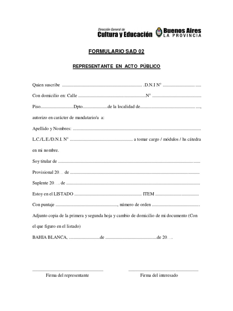 Formulario de Representante en Acto Publico | PDF