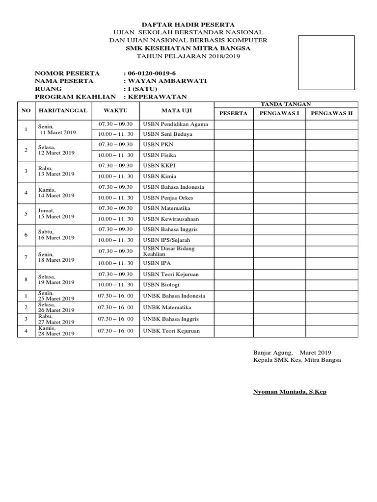 Absen Peserta Usbn | PDF