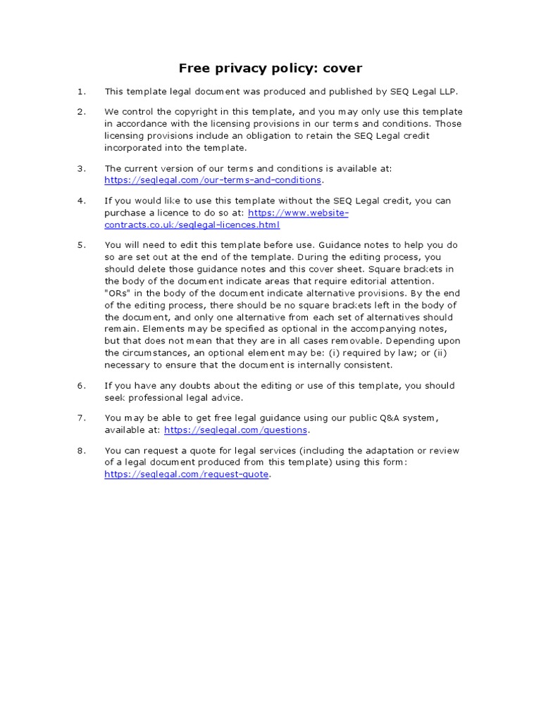 Free Privacy Policy | PDF | Http Cookie | Personally Identifiable ...