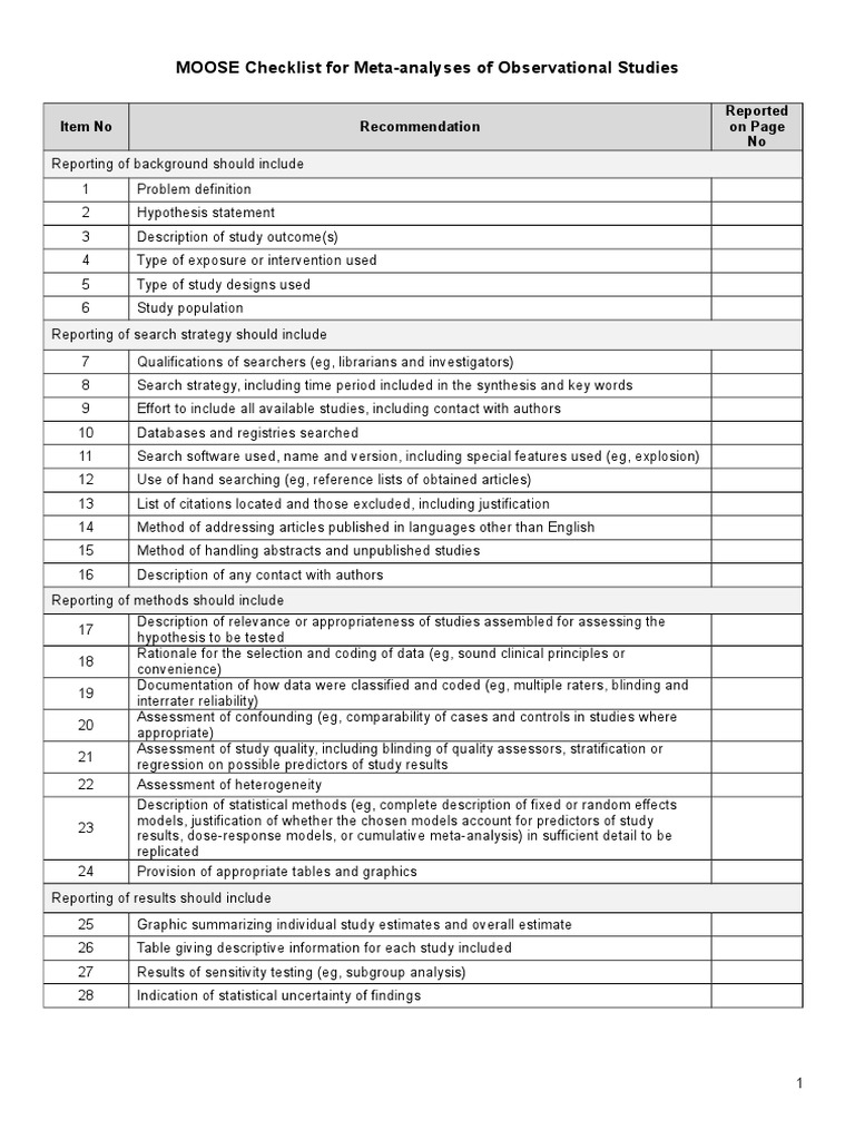 MOOSE Checklist | PDF | Meta Analysis | Methodology