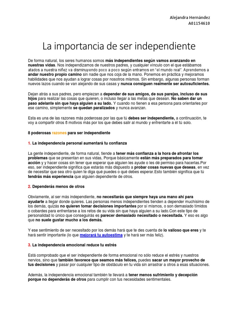 La Importancia de Ser Independiente | PDF | Las emociones | Estrés ...