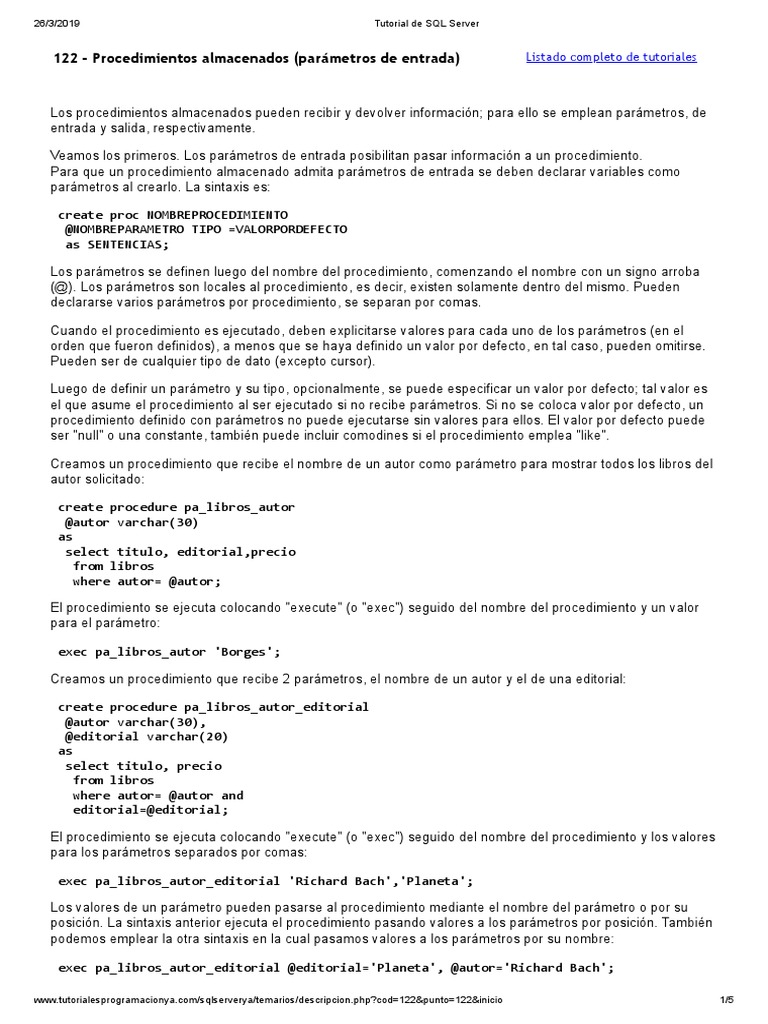 Sql Ya Tutorial De Sql Server Pdf Sql Servidor Sql De Microsoft