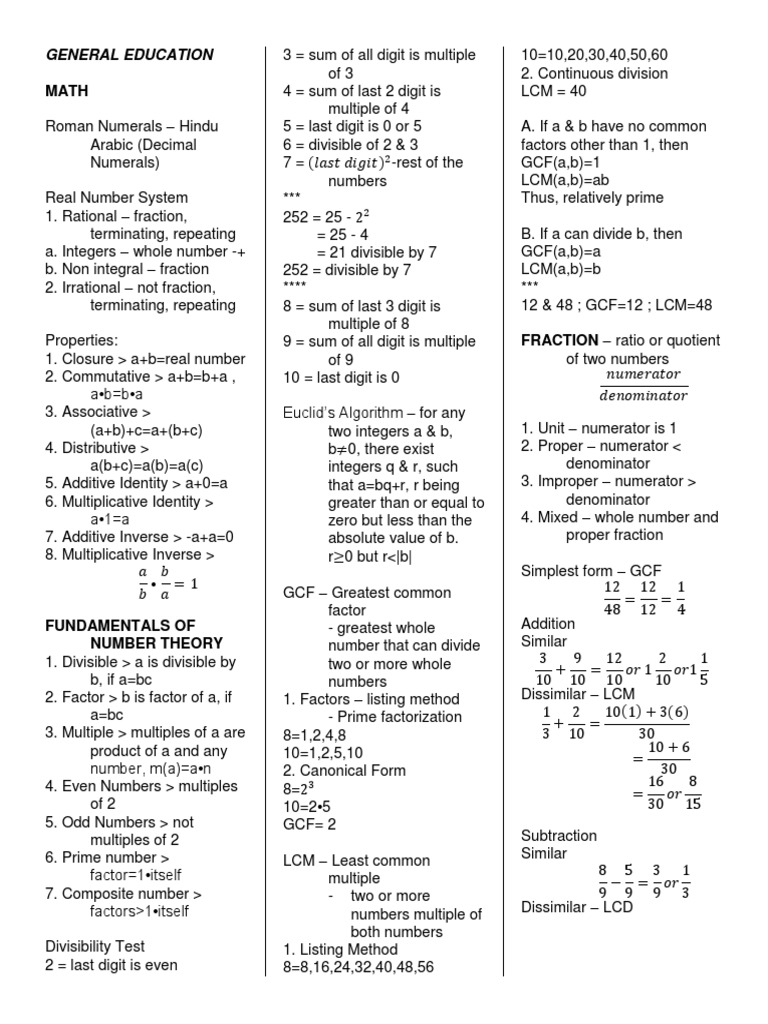Basic Math Notes | PDF | Fraction (Mathematics) | Ratio