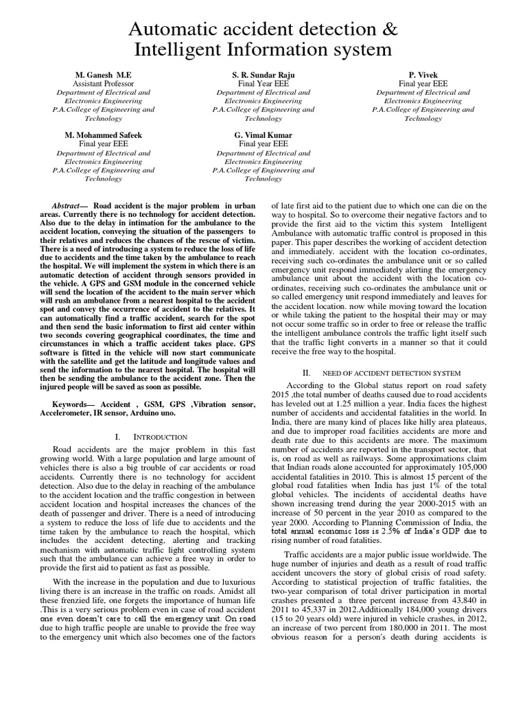 Automatic Vehicle Accident Detection And Intelligent Information System