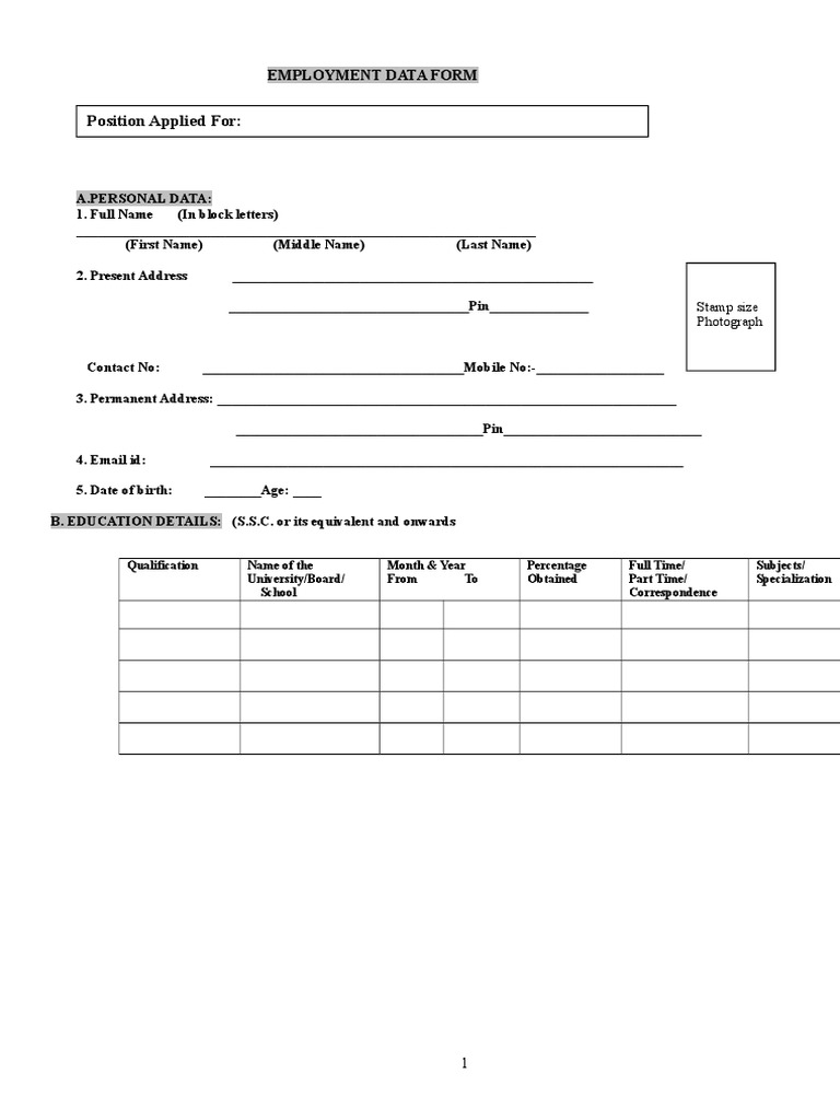 New Employment Data Form | PDF