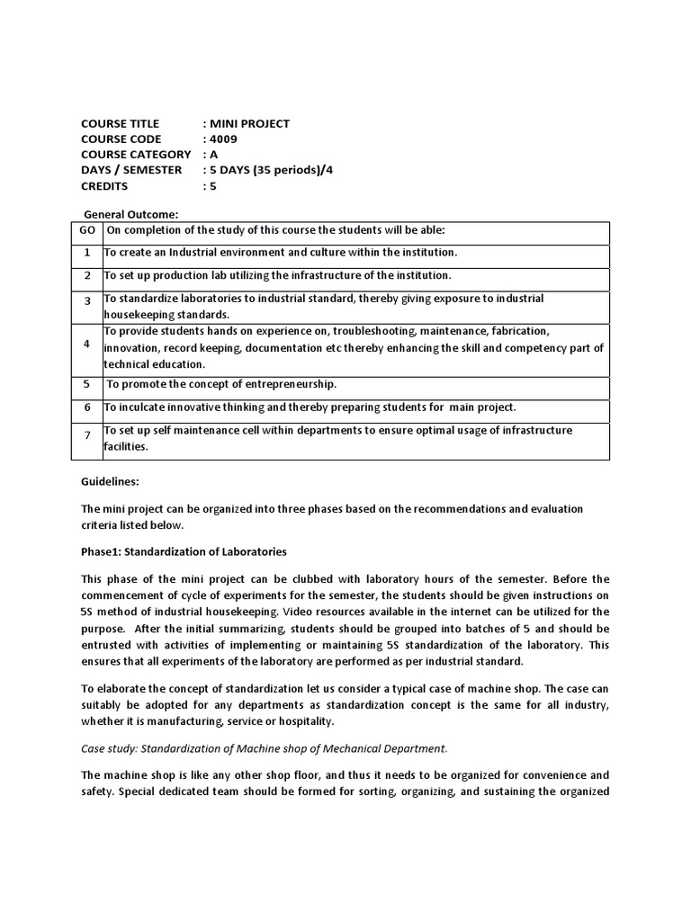 Course Title: Mini Project Course Code: 4009 Course Category: A Days ...
