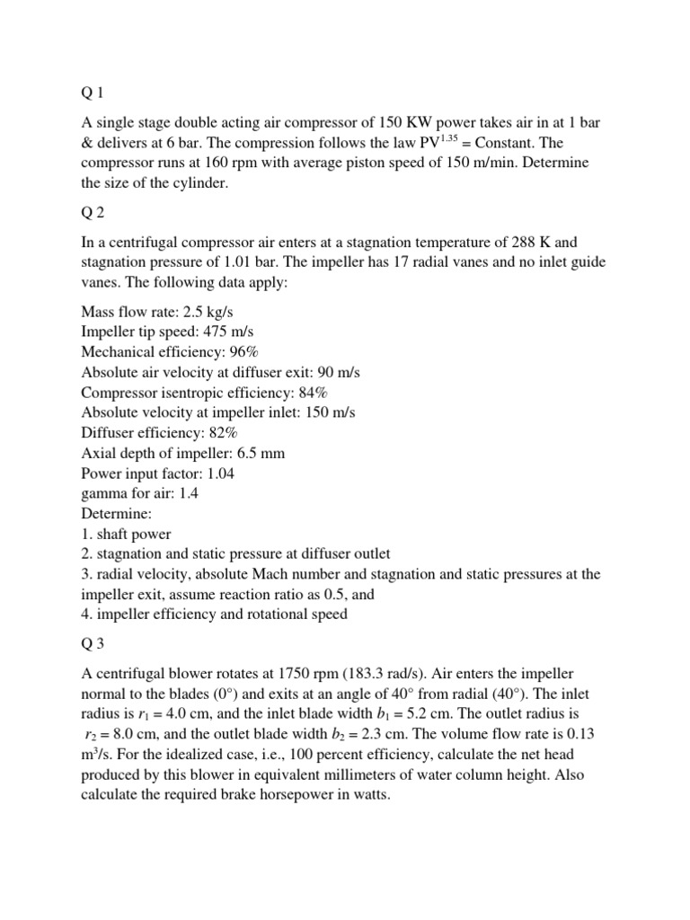 Assignment FD Compressors and Blowers | PDF