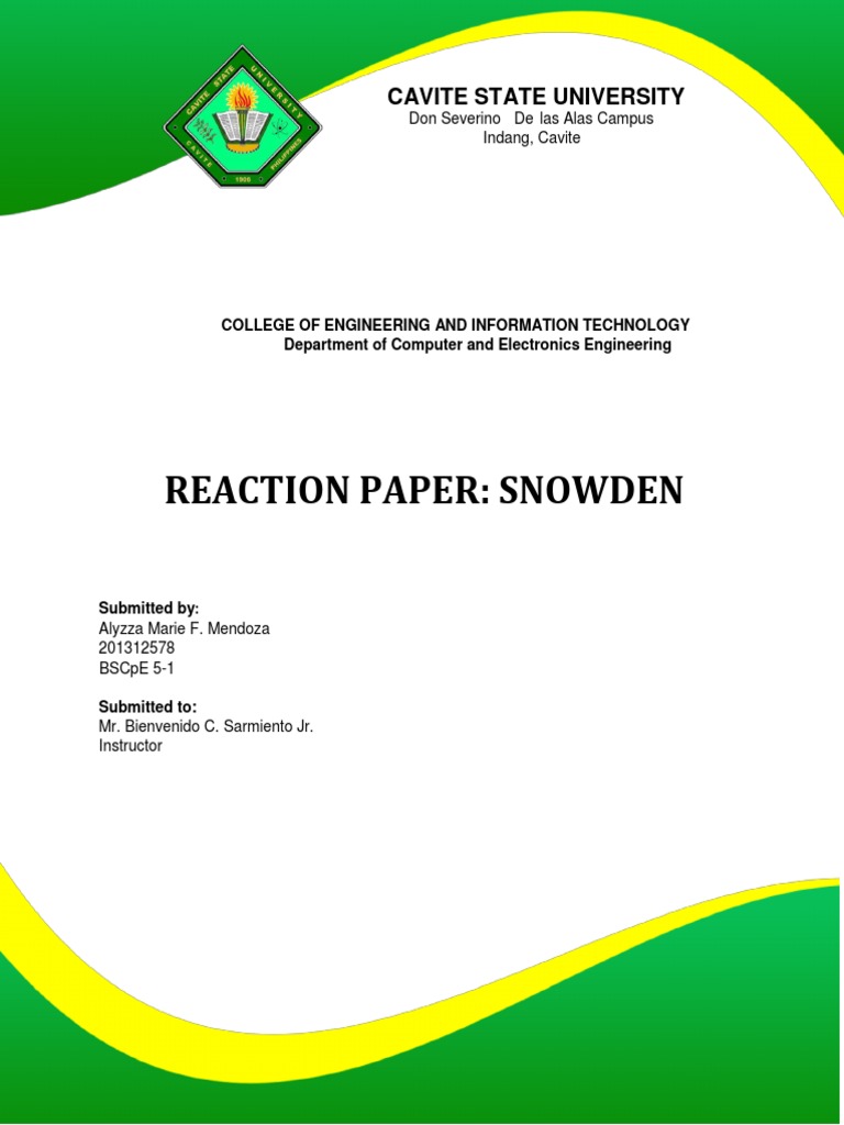 Reaction Paper: Snowden: Cavite State University | PDF | Edward Snowden ...