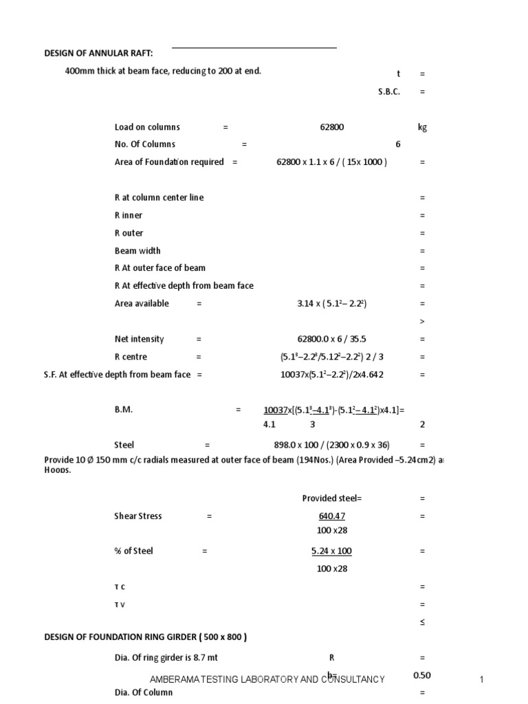 Design of Annular Raft:: Amberama Testing Laboratory and Consultancy 1 ...