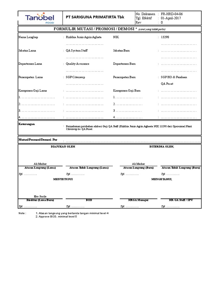 FR HRD 04 06 Formulir Mutasi Promosi Demosi | PDF