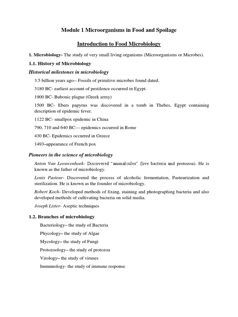 Module 1 Microorganisms in Food and Spoilage | PDF | Virus | Bacteria