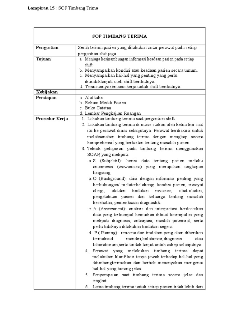 Lampiran 15 - SOP Timbang Terima | PDF